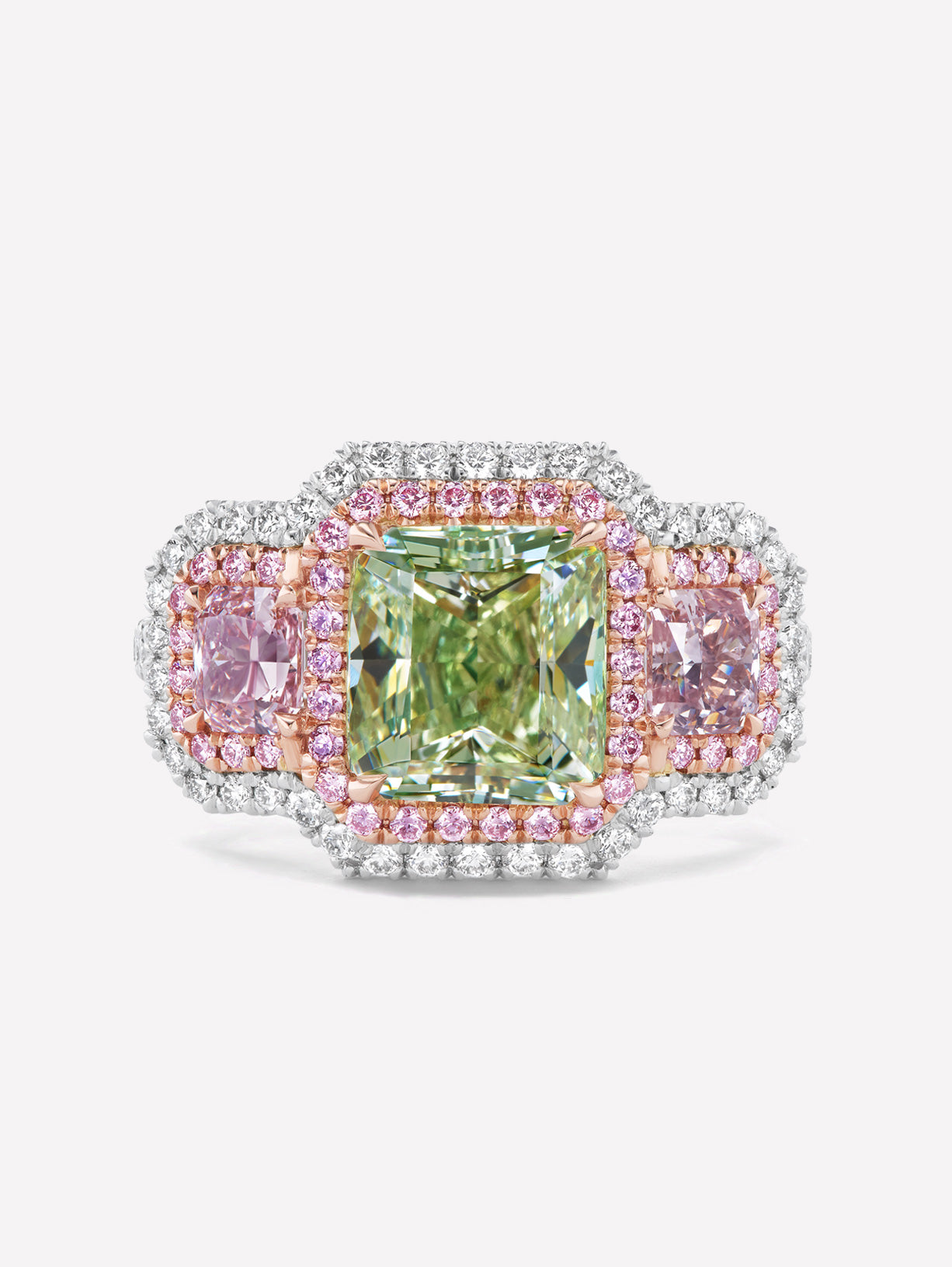 Green Radiant Diamond Three Stone Ring – J FINE